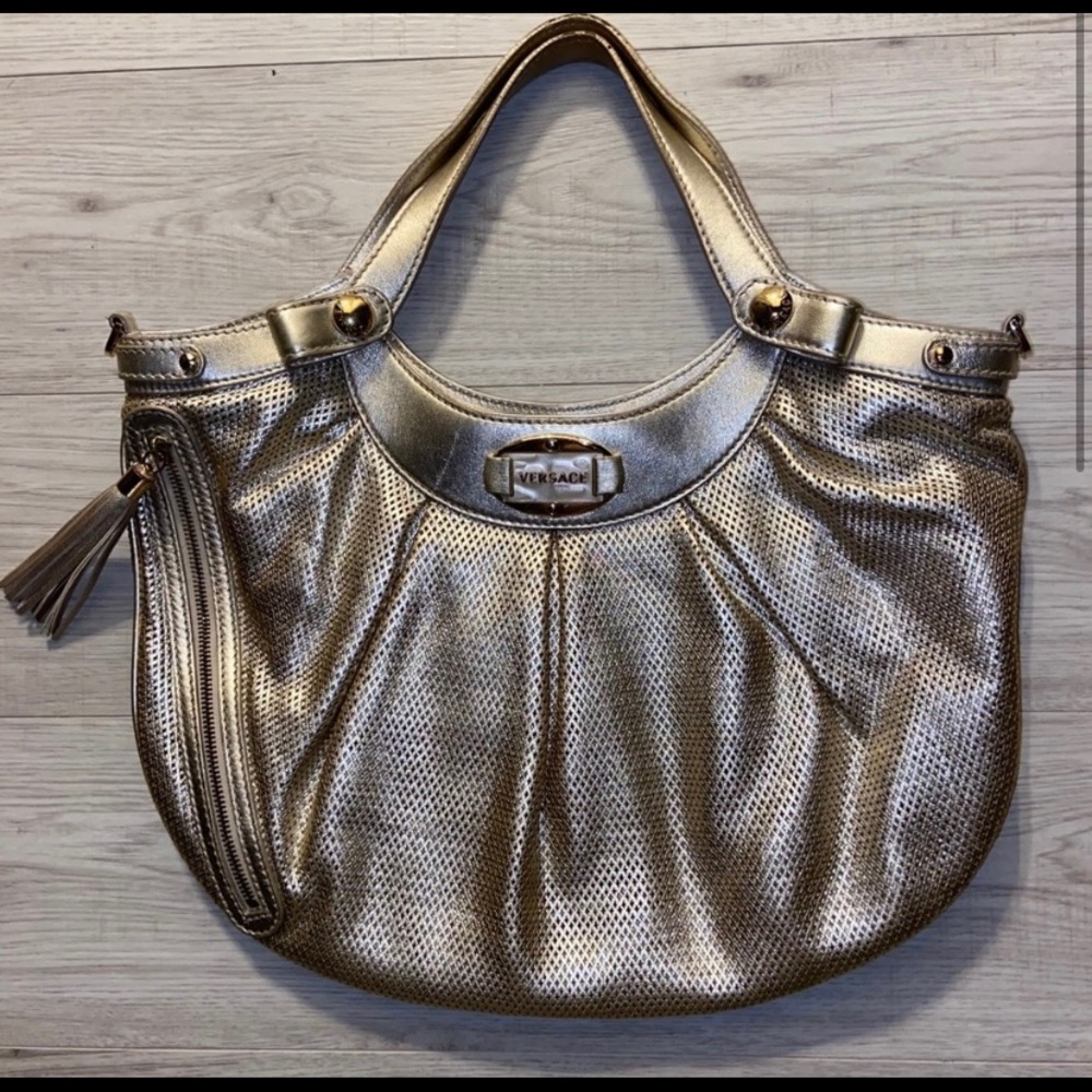 Authentic Versace Gold Leather Bag W/ Leather Tassel … - Gem